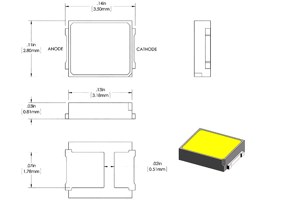 SMD LED پکیج 2835 سفید آفتابی 9V 0.5W
