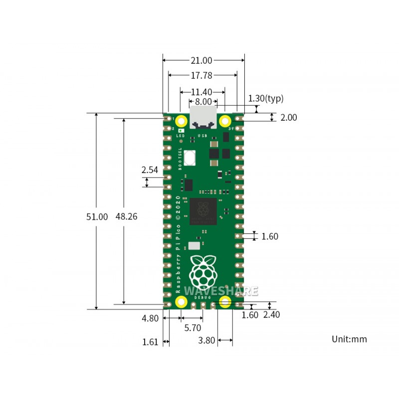 رزبری پای پیکو Raspberry Pi Pico با ورودی USB Type-C