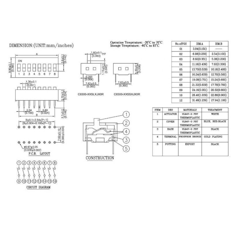 دیپ سوئیچ 8 تایی تایوانی DSR-08