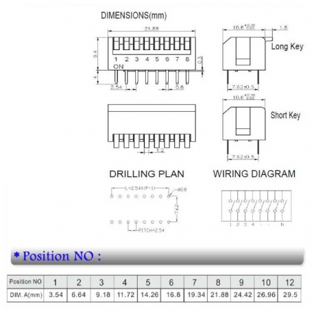 دیپ سوئیچ 8 تایی پیانویی تایوانی آبی DSR-08