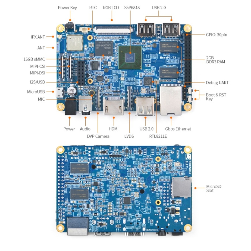 برد هشت هسته ای NanoPC-T3 Plus رم 2GB دارای خروجی تصویر به همراه بلوتوث ...